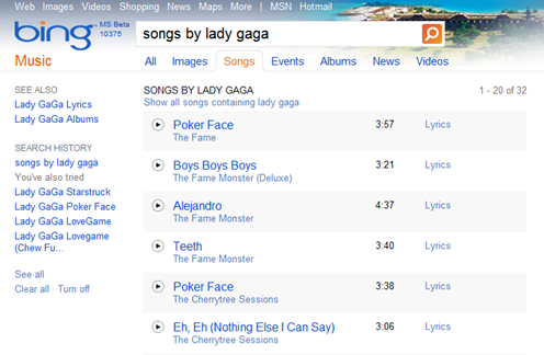 New update brings free music streaming, TV and more to Bing